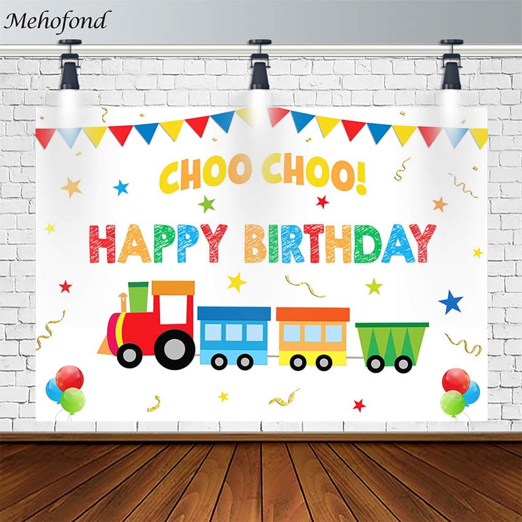 Boy Happy Birthday Party Backdrop Choo Choo Banner Balloon Photography ...