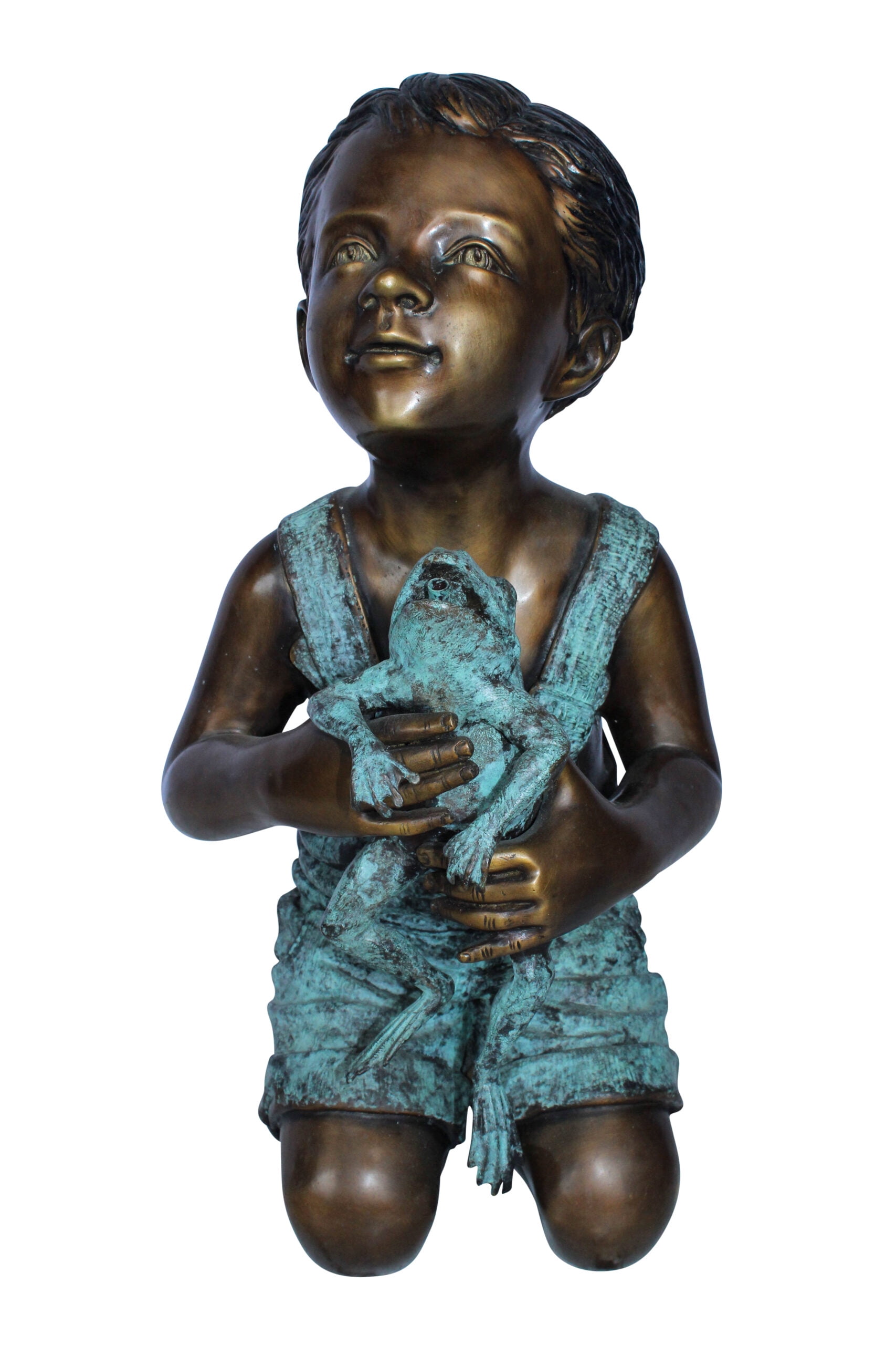 Nifao Boy Holding Frog Outdoor Fountain Statue, Bronze Garden Water ...