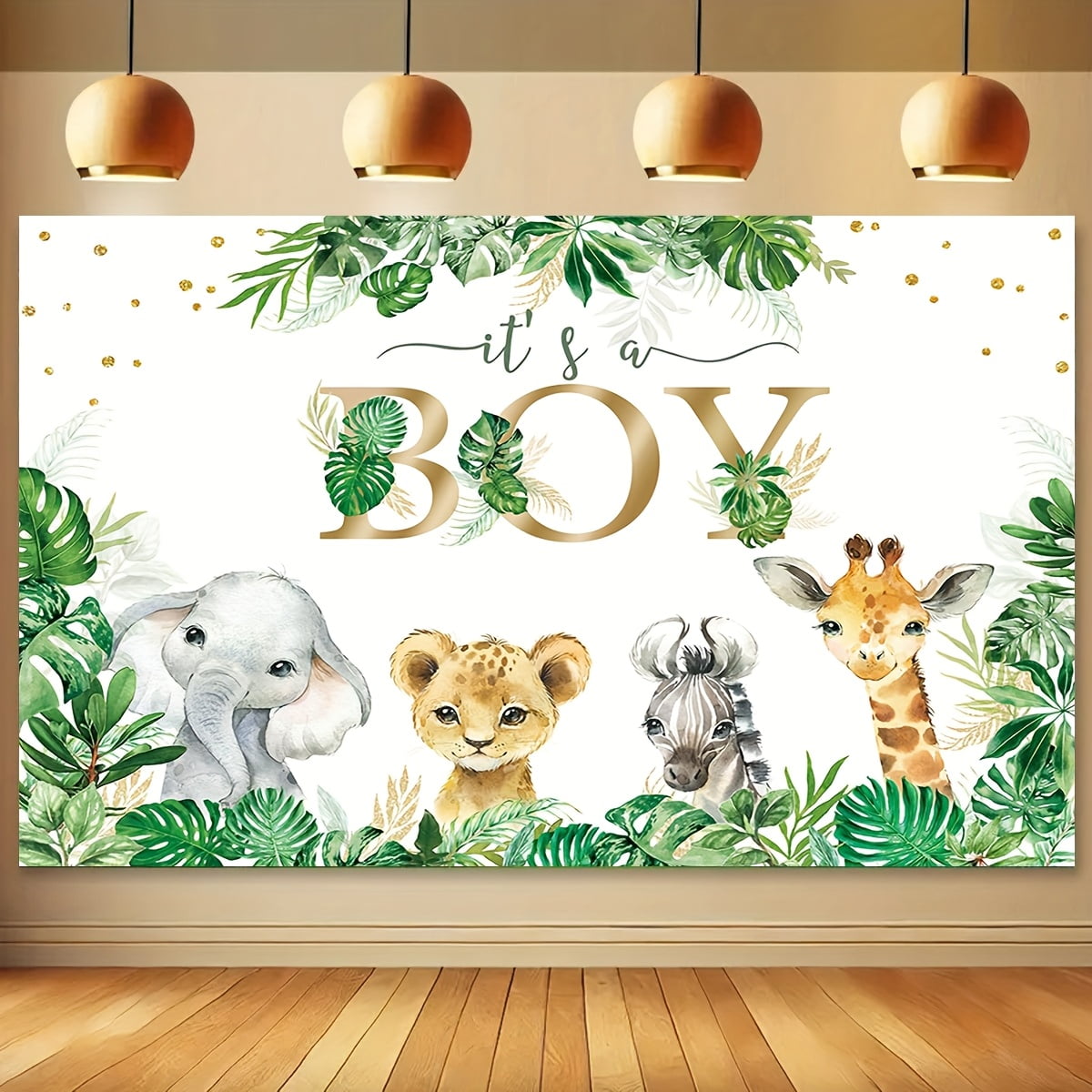 It's a Boy Jungle Adventure Backdrop Wild Animal Scene Baby Shower ...