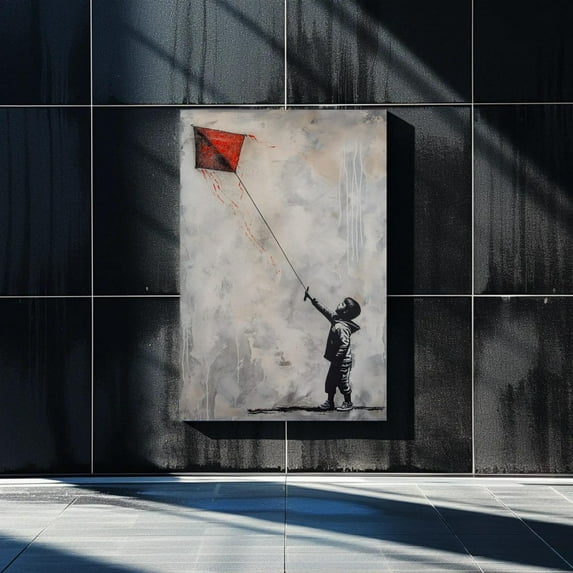 Boy With A Kite Canvas Wall Art - Abstract Canvas - Banksy Style ...