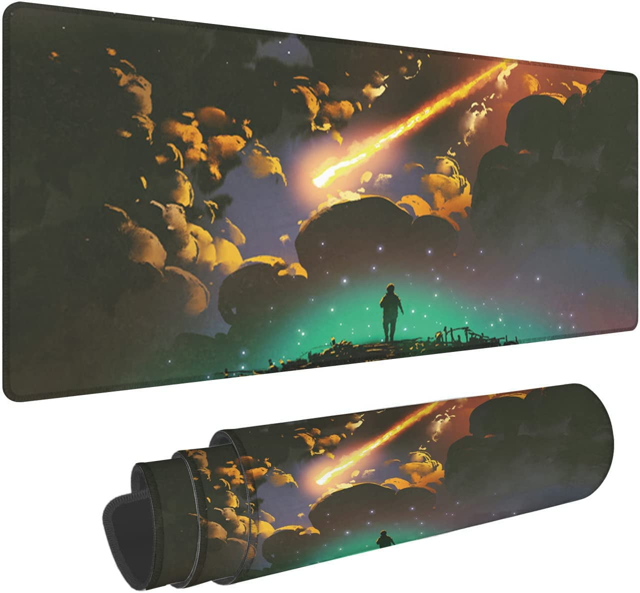 Boy Looking Meteor in Colorful Sky Gaming Mouse Pad Large Mouse Mat XL ...