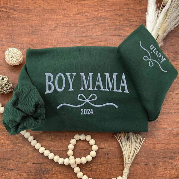 Boy Mama Embroidered Sweatshirt with Kids Names Birthday Mom Mother's ...