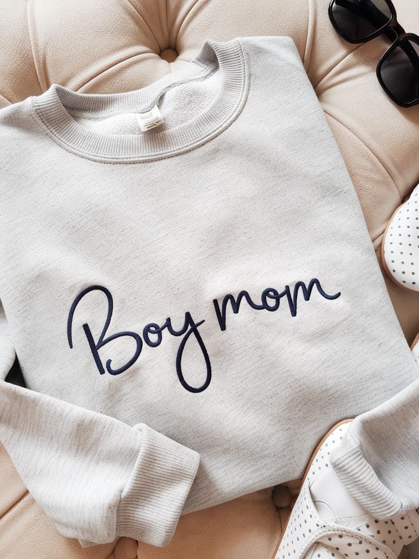 Boy Mom Embroidered Sweatshirt, Embroidered Crewneck Pullover for Busy ...