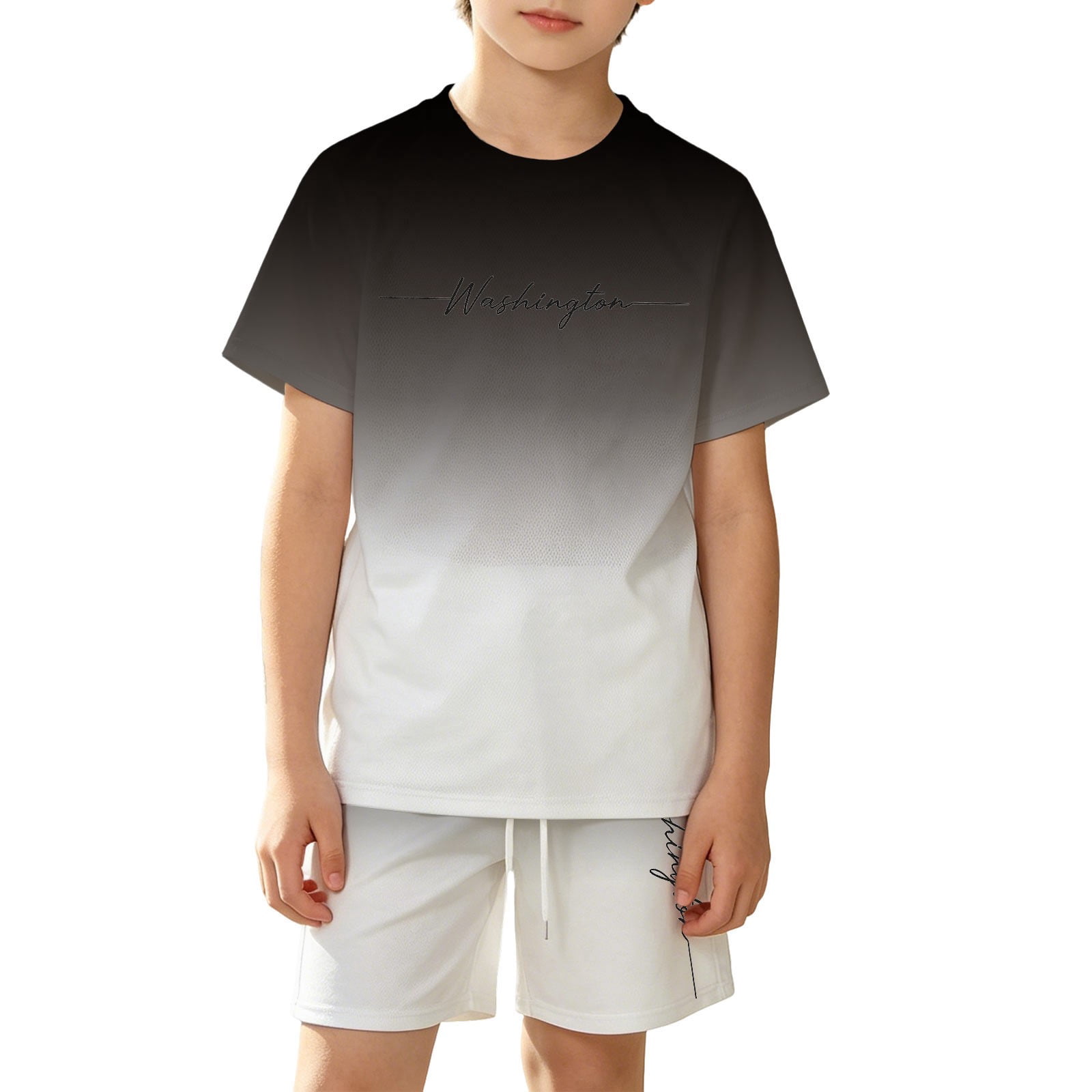 Boy Outfits Sets Cool Gradient City Graphic Short Sleeve T Shirt Shorts ...
