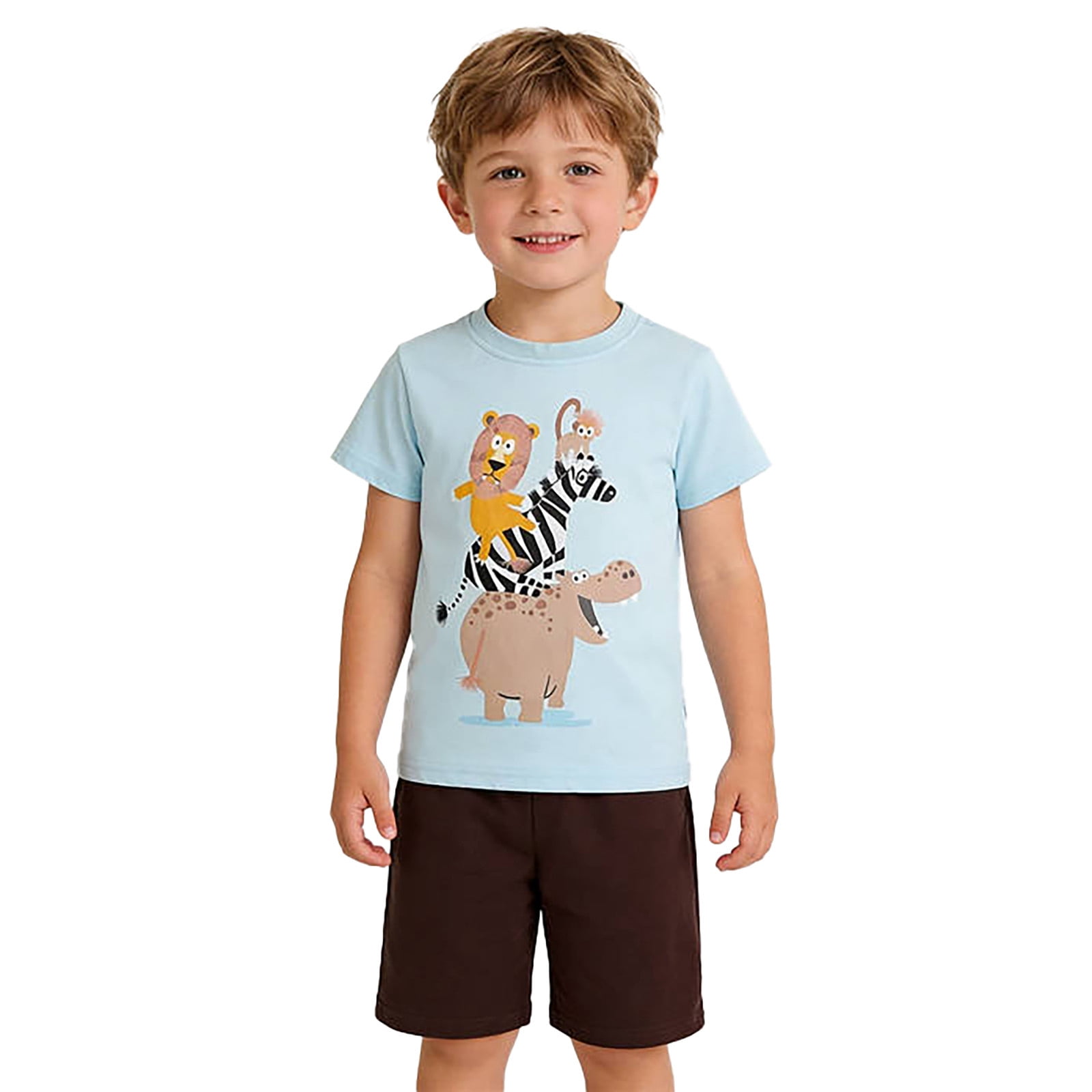 Boy Outfits Sets Short Sleeve Animal Print Two Piece Cute Vacation ...