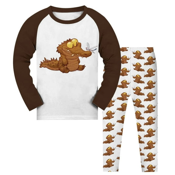 Boy Pajamas Dinosaur Cartoon Print Sleepwear Toddler Kids 2 Piece Long ...