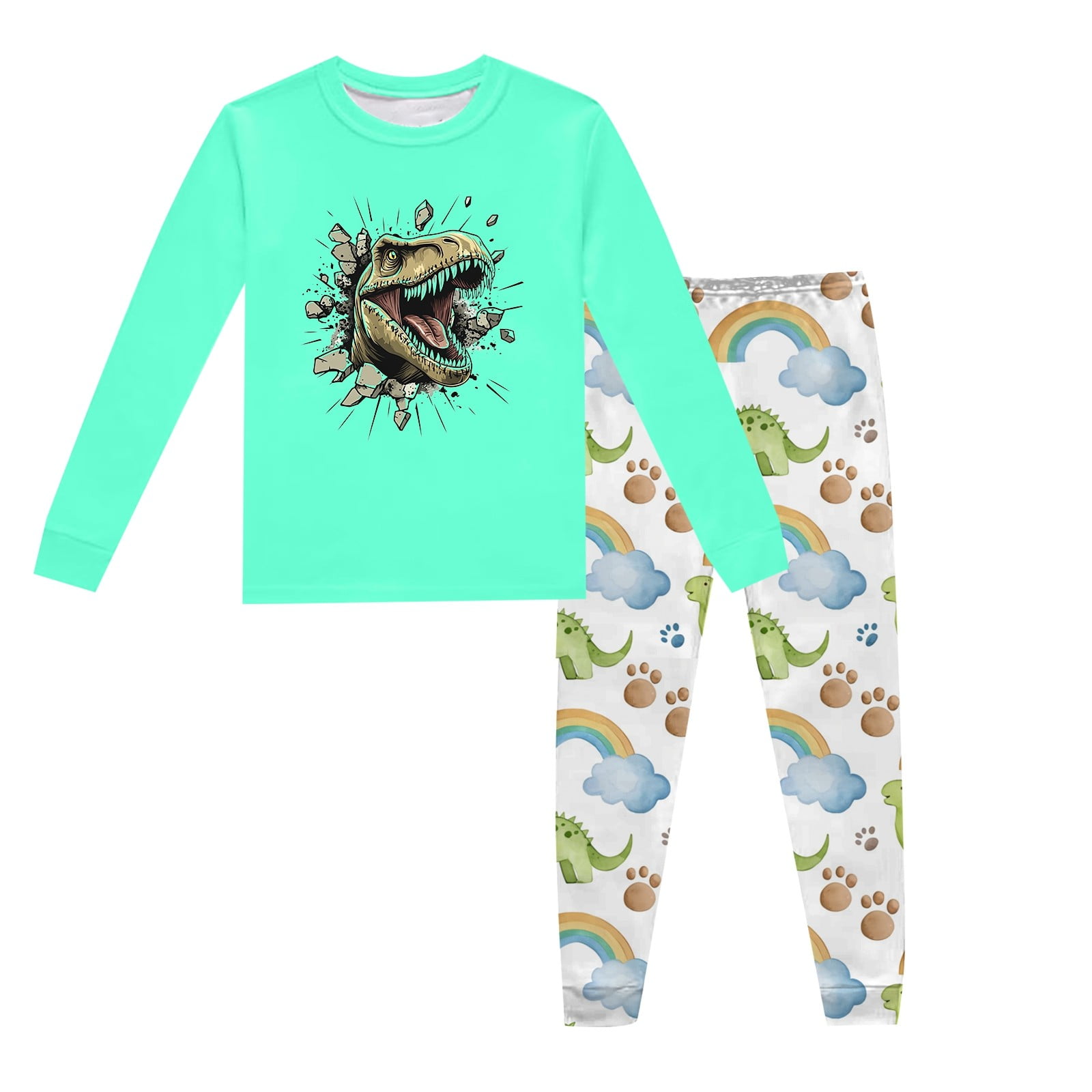 Boy Pajamas Dinosaur Emerging From Earth Print Long Sleeves Holiday Pjs ...