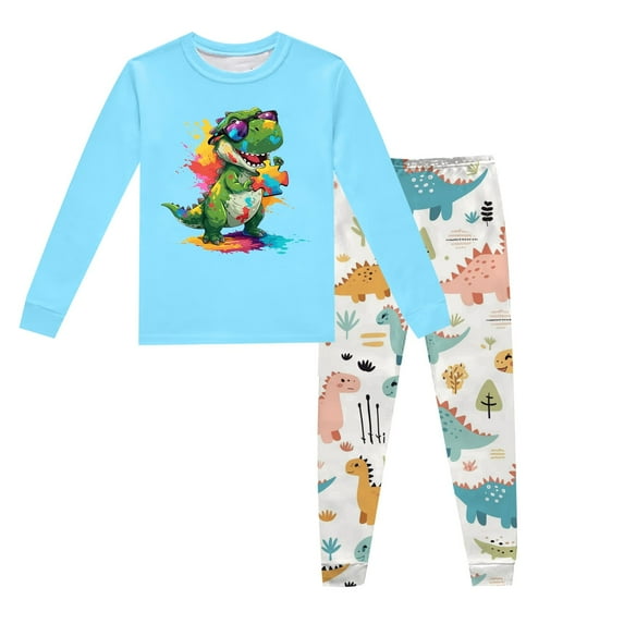 Boy Pajamas Dinosaur Rocket Print Long Sleeves Holiday Pjs Set Boys Pjs ...