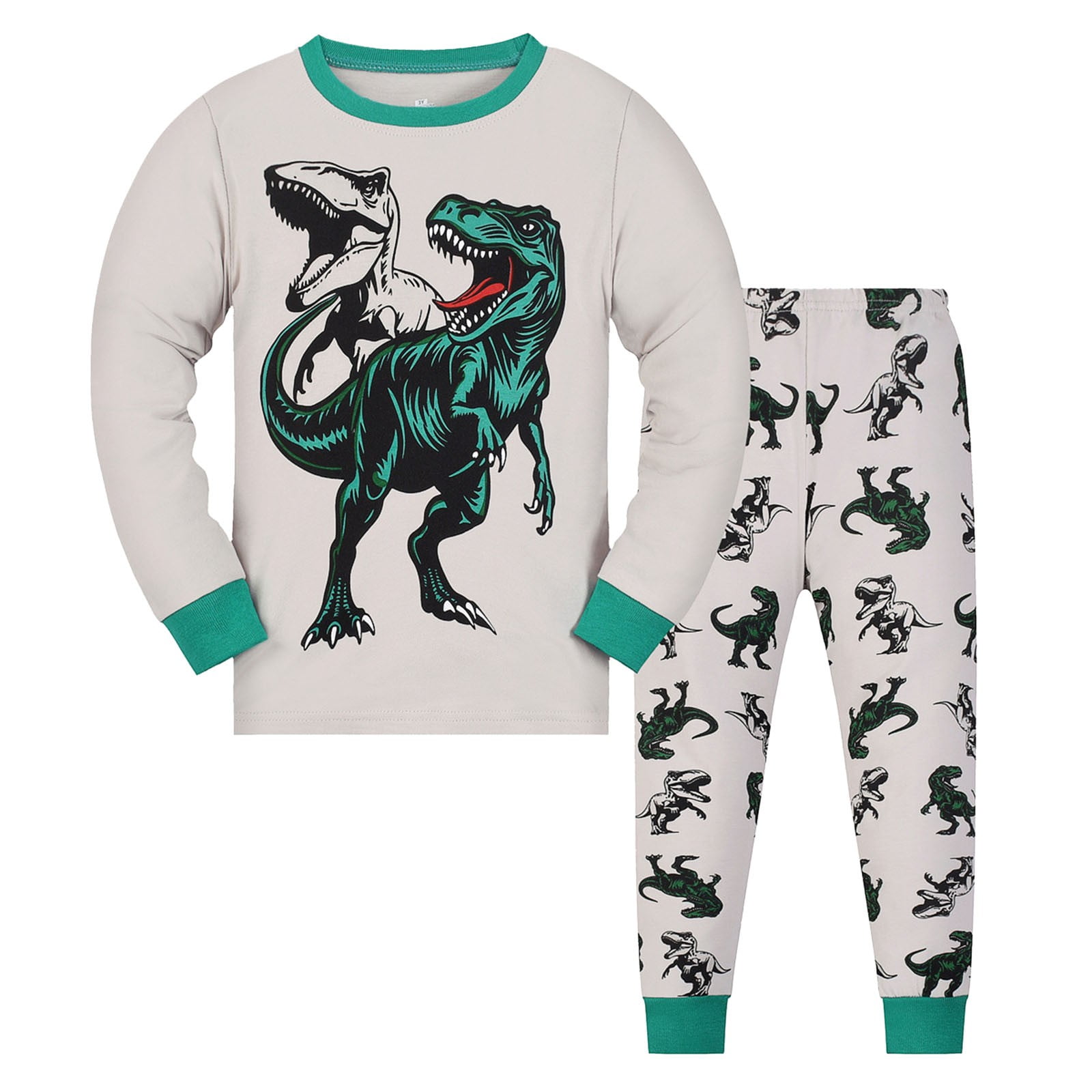 Boy Pajamas Set Kids Crewneck Cartoon Dinosaur Cotton Long Sleeve Sets Regular Summer Lounge ...