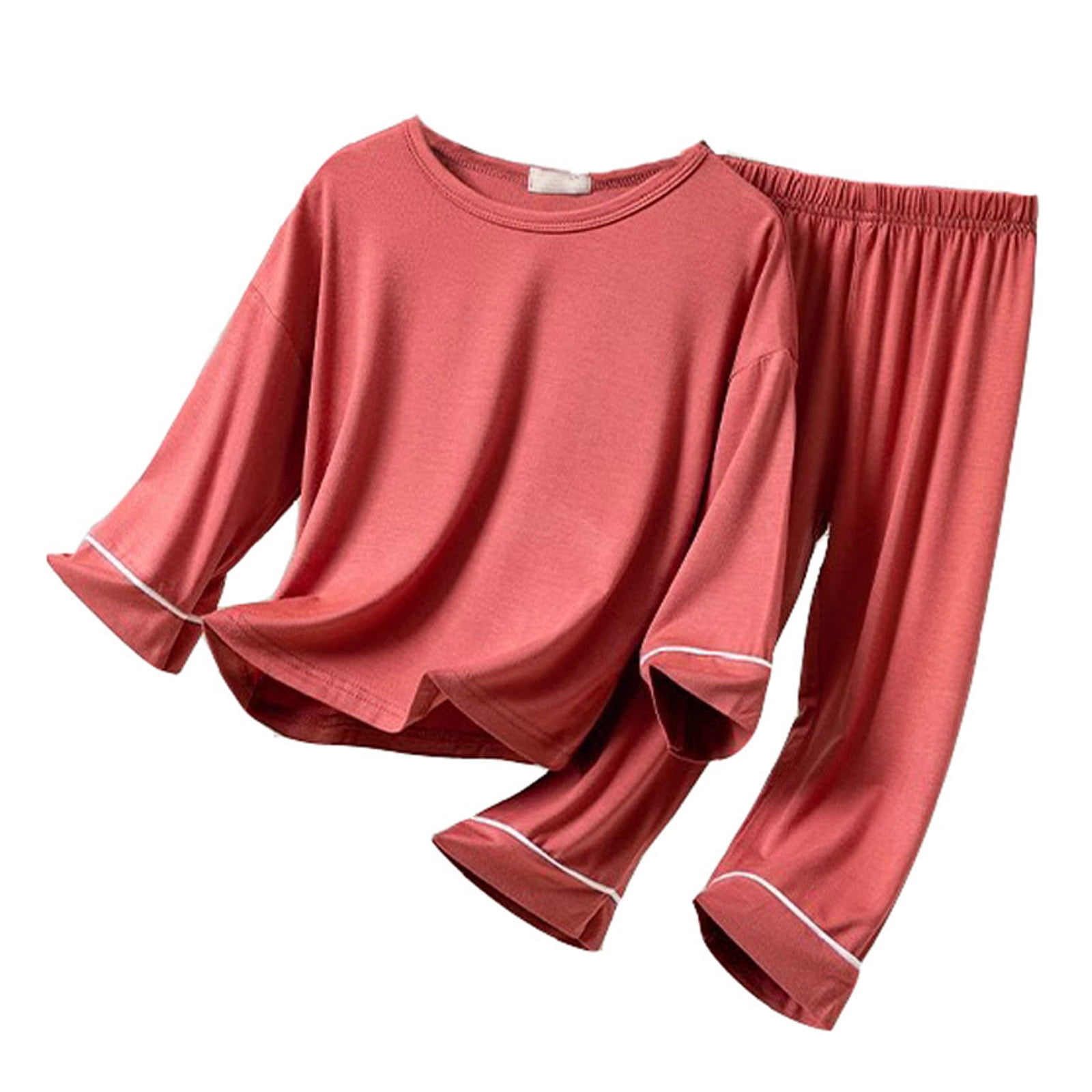 Boy Pajamas Set Solid Long Sleeves and Pants Crewneck Soft Comfort ...