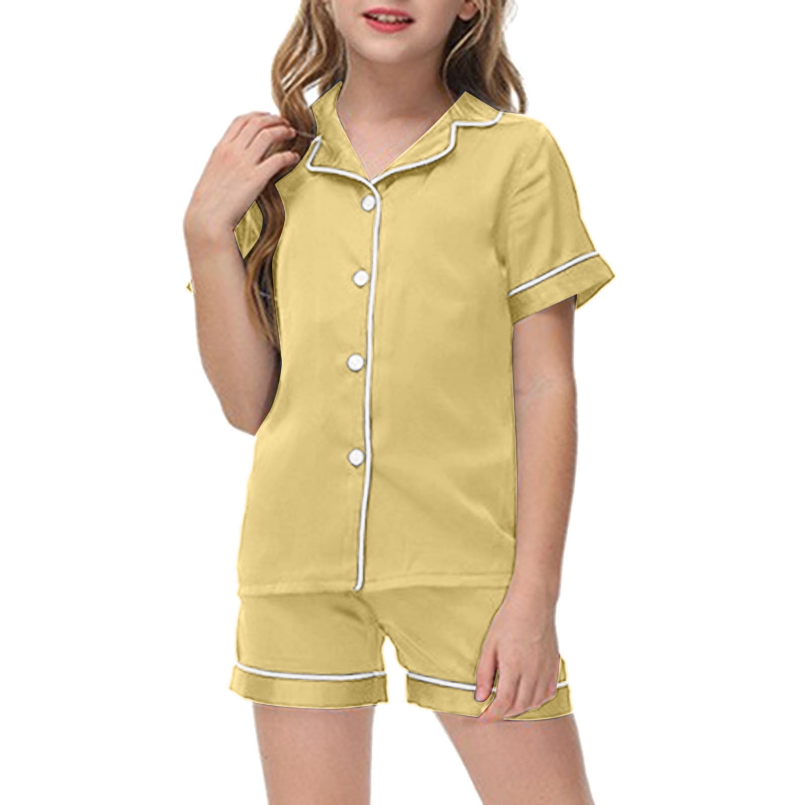 Boy Pajamas Set Yellow Button Down Solid Tops T Shirt Set Toddler ...