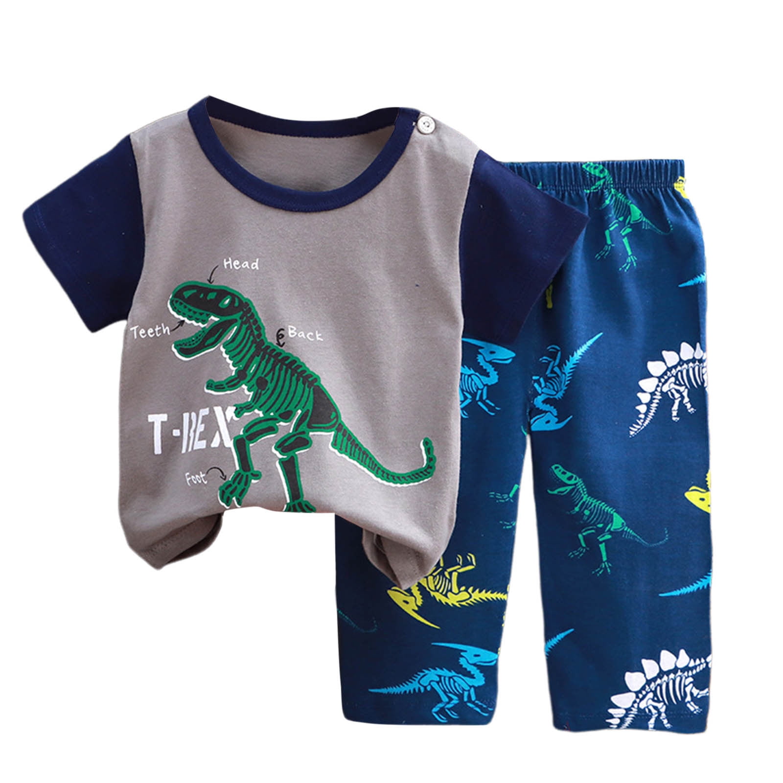 Boy Pajamas Summer Homewear Cartoon Printed Short Sleeve T Shirt Long ...