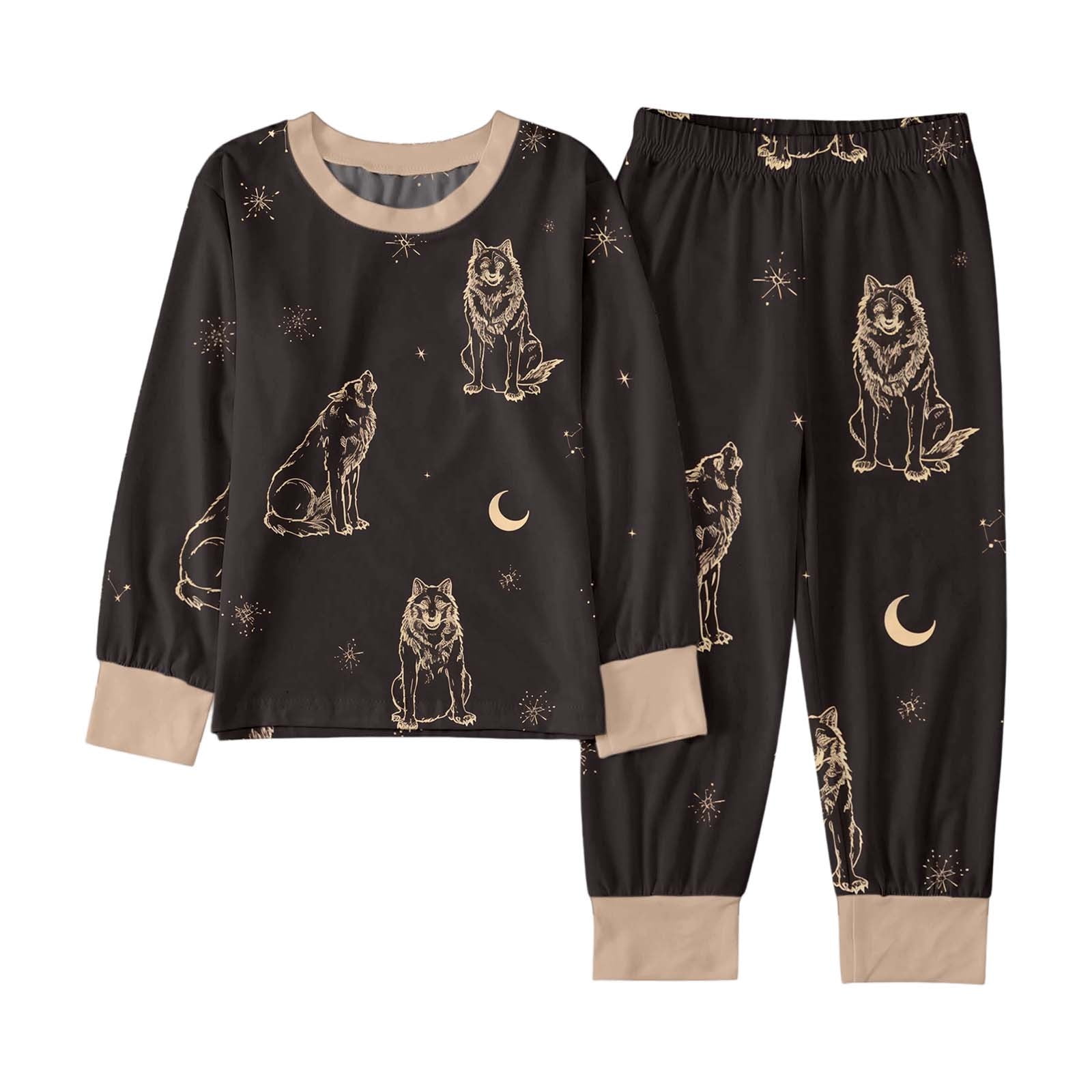 Boy Pajamas Wolf Moon Print 2 Piece Kids Pjs Sleepwear Clothes Set ...