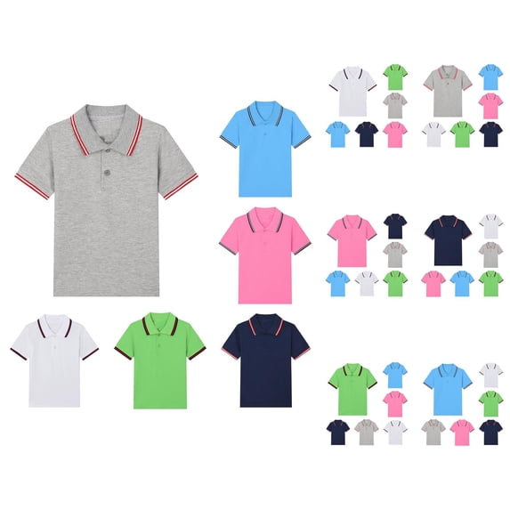 Boy Polo Shirts Short Sleeve Striped Contrast Collar T-Shirts for Boys ...