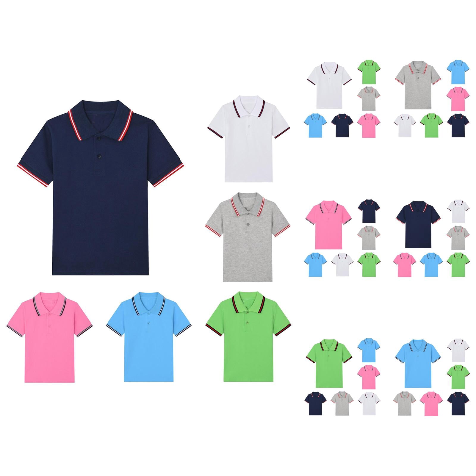 Boy Polo Shirts Short Sleeve Striped Contrast Collar T-Shirts for Boys ...