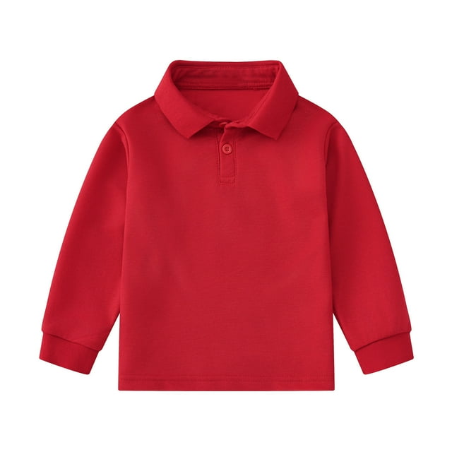 Boy Polo Shirts with Long Sleeves Red School Uniform Shirts Button Up ...