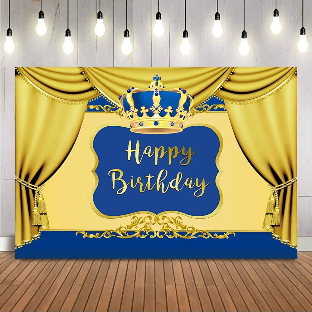 Boy Prince Birthday Backdrop Golden Curtain Crown Background for Photo ...