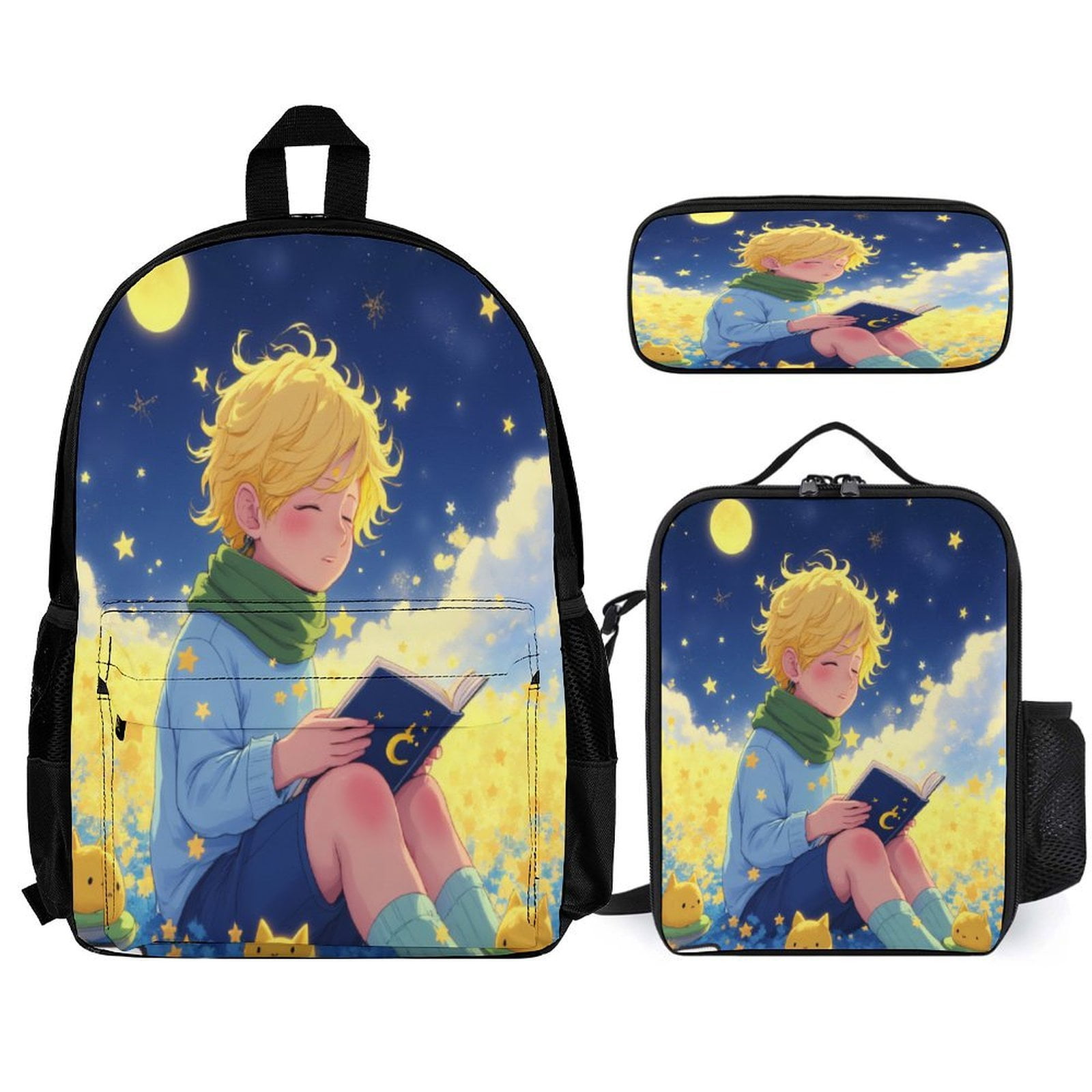 Reading Under Starry Sky Backpack 3pcs Set with Lunch Box Pencil Case ...