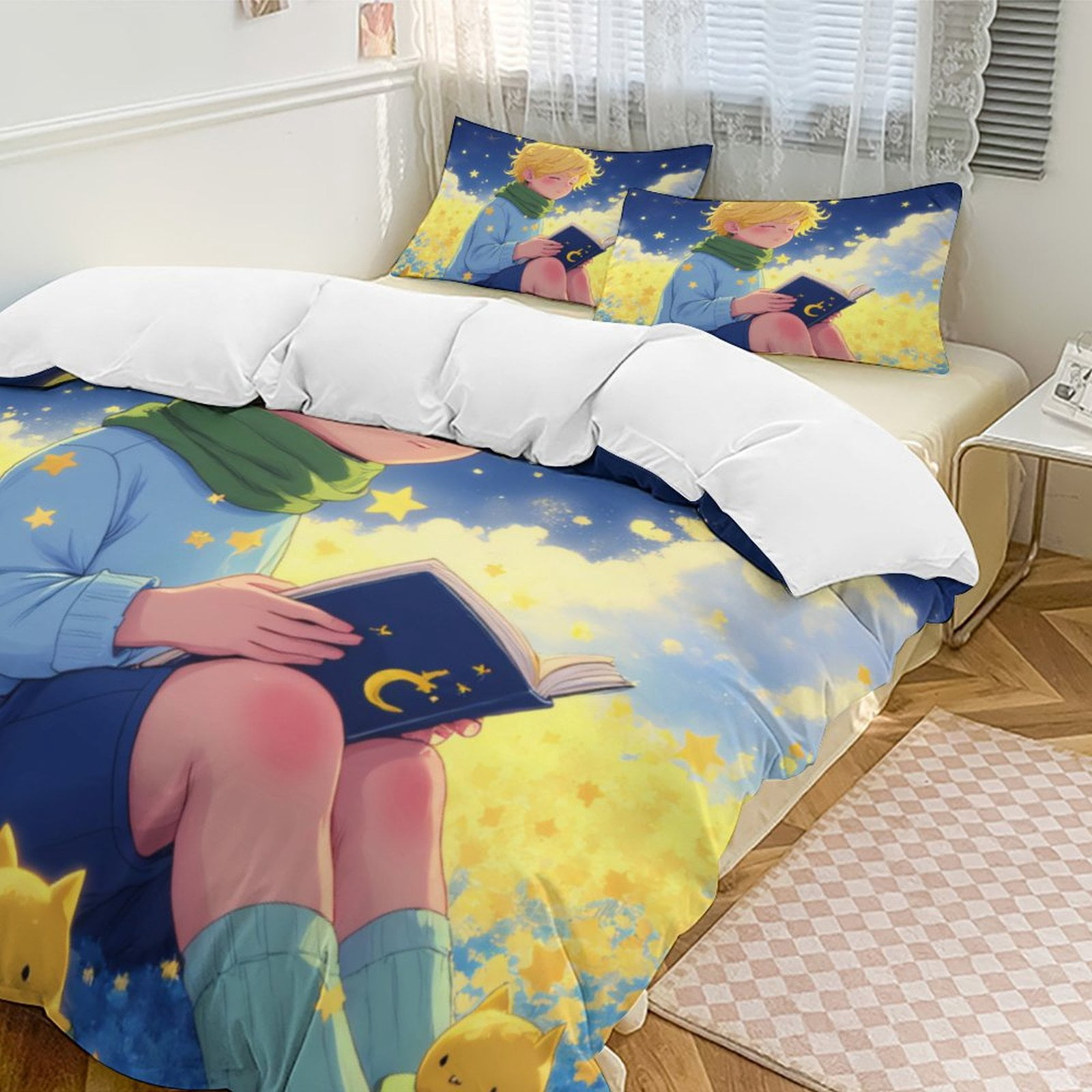Boy Reading Under Starry Sky 3D Duvet Cover Set Quilt Cover Theme of ...