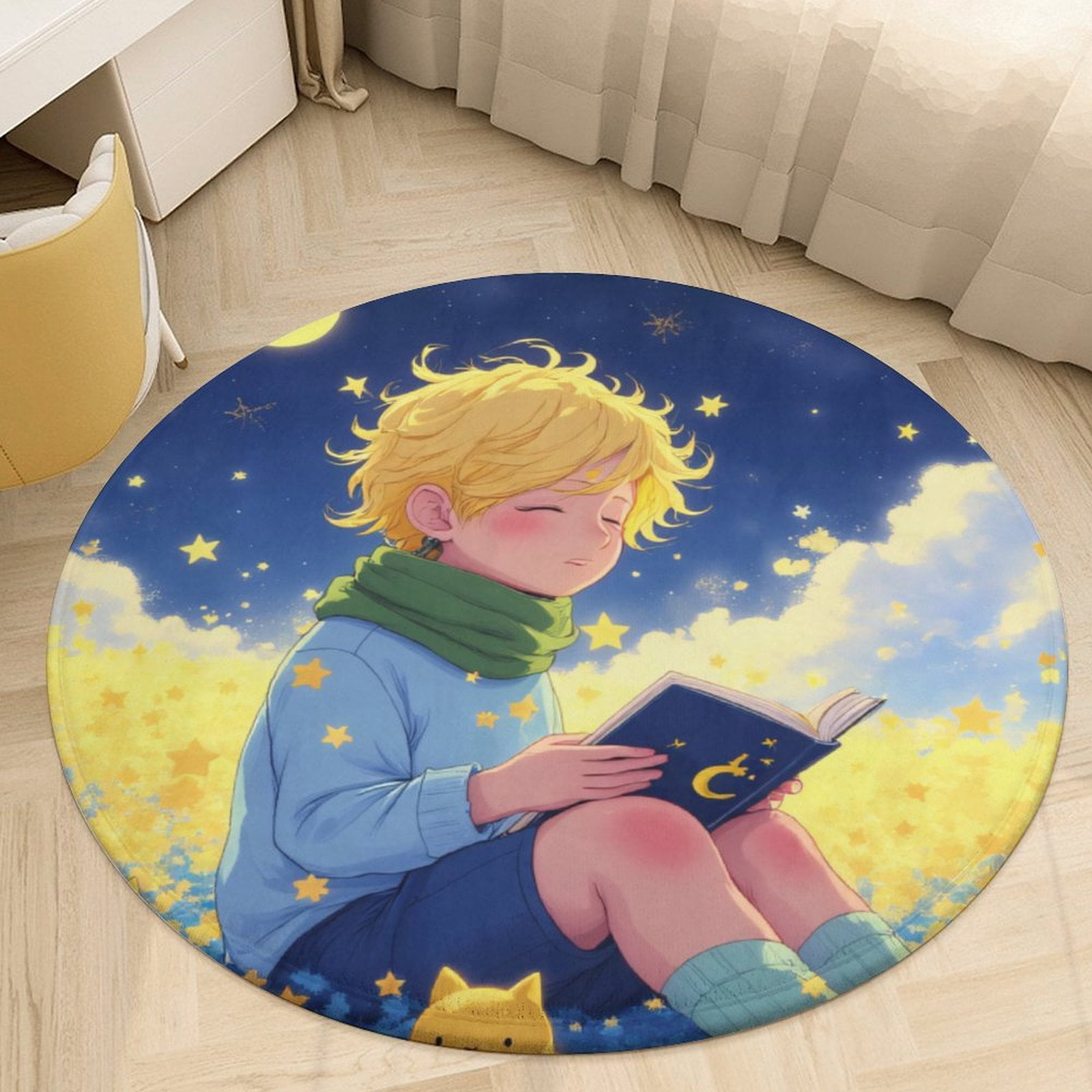 Boy Reading Under Starry Sky Round Area Rugs for Bedroom Living Room ...