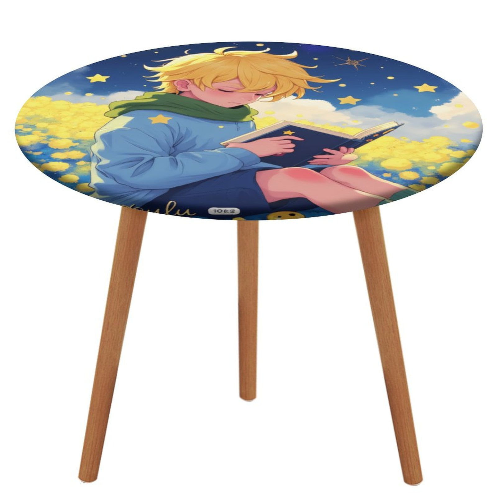 Boy Reading Under Stars Pattern Round Tablecloth Waterproof Elastic ...