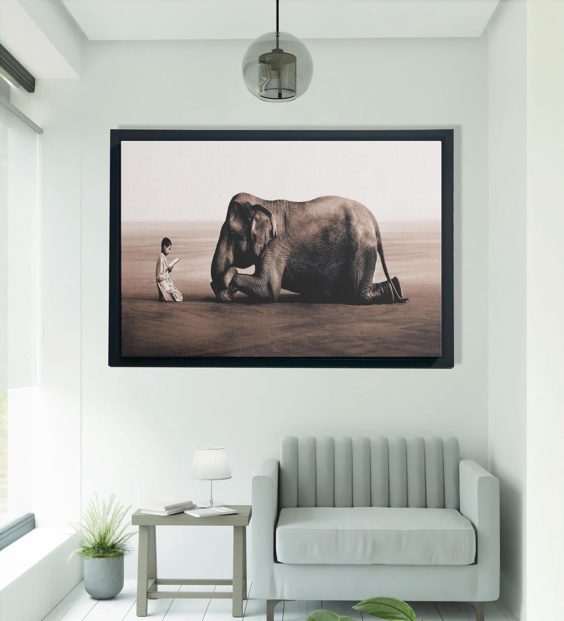 Boy Reading to Elephant Poster, Surreal Artwork, Wall Decor, Ready To ...