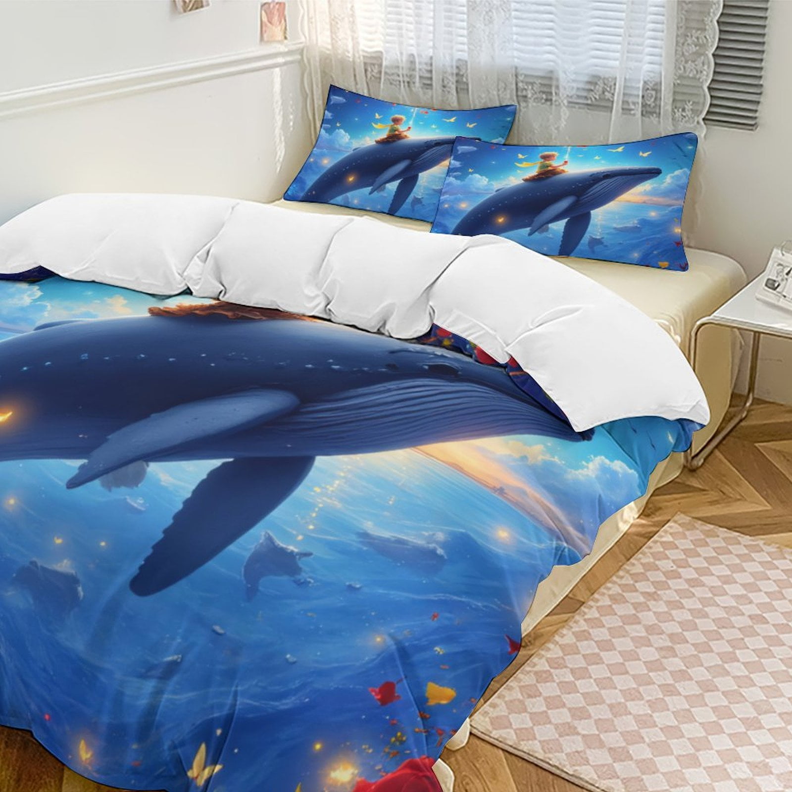 Boy Riding Whale in Fantasy Sea Duvet Cover Set Themed Multicolor ...
