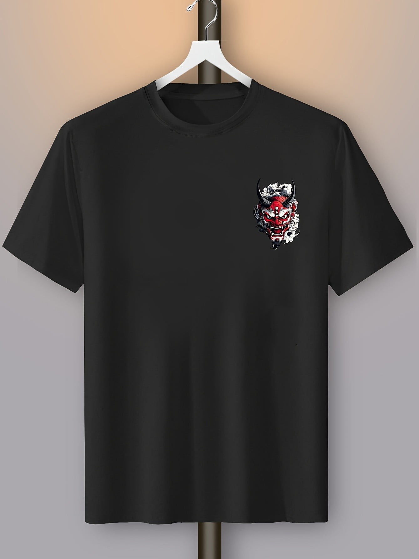 Boy'S Graphic T-Shirt - Red Demon Mask & Japanese Calligraphy Print ...