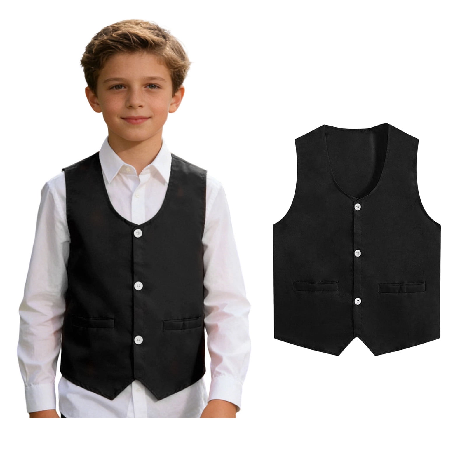 Boy'S Vest Sleeveless Button Up Black Vest Boys Back To School Clothes ...
