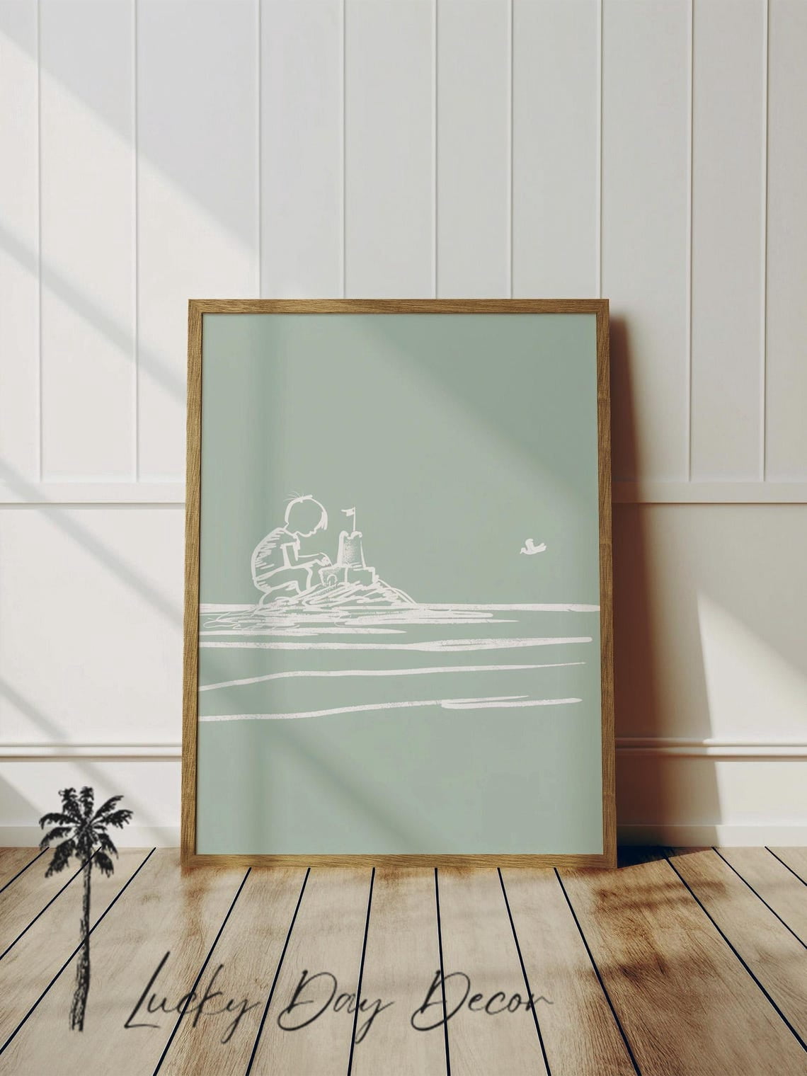 Boy Sand Castle Beach Day Simplistic Life Nursery Children's Room ...