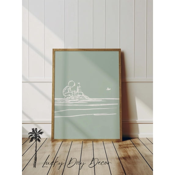 Boy Sand Castle Beach Day Simplistic Life Nursery Children's Room ...