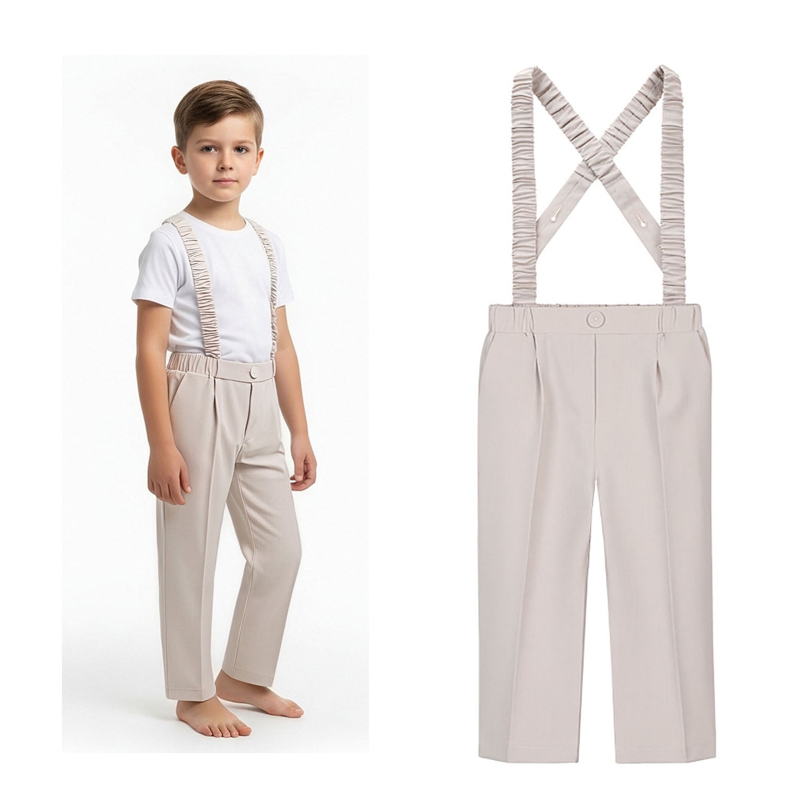 Boy School Uniform Pants with Suspenders Skinny Pants with Pockets ...
