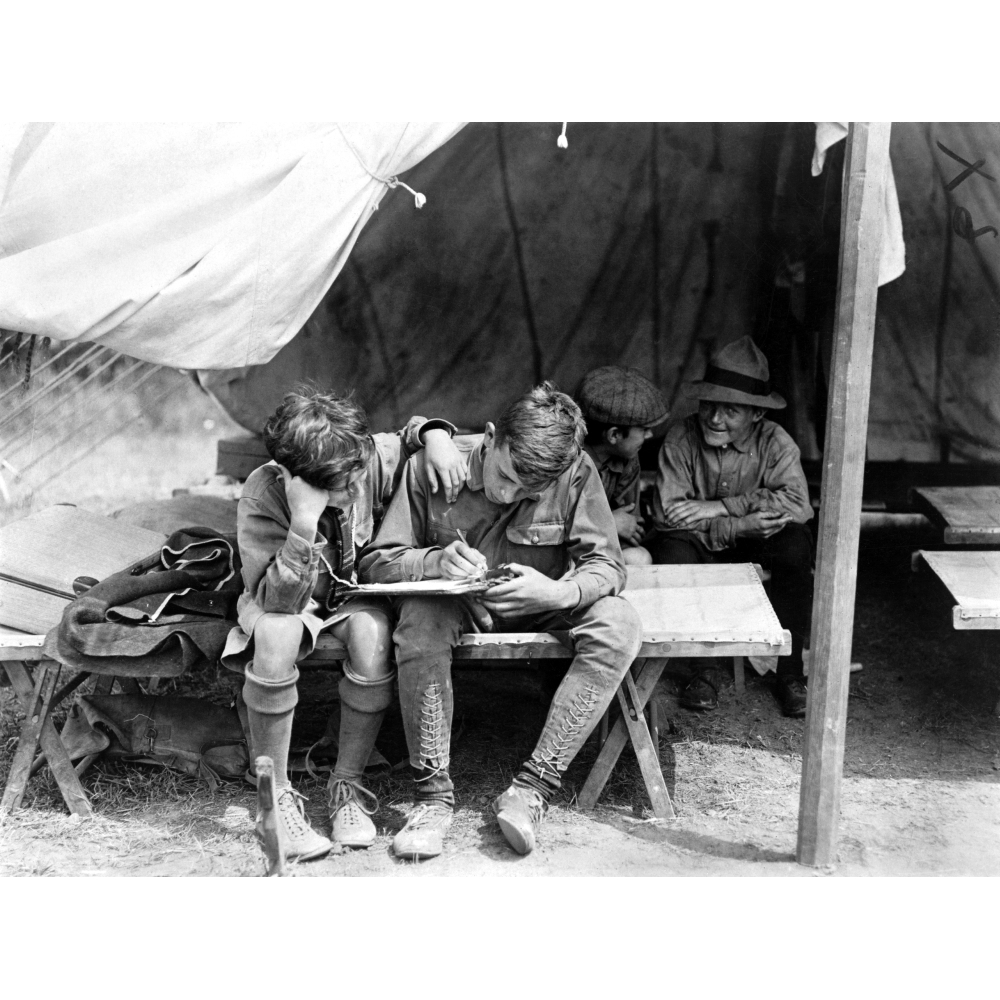 Boy Scouts Writing Home. Nboy Scouts Writing Letters Home From Camp At ...