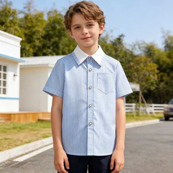 Boy Shirts Size 12-18M Kids Stripe Print Collared Short Sleeve Button ...