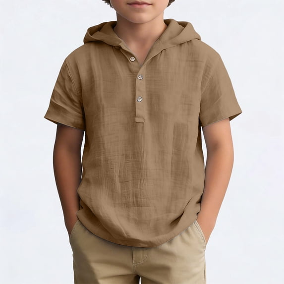 Boy Shirts Size 13-14Y Youth Solid Color Hooded Neck Short Sleeve ...