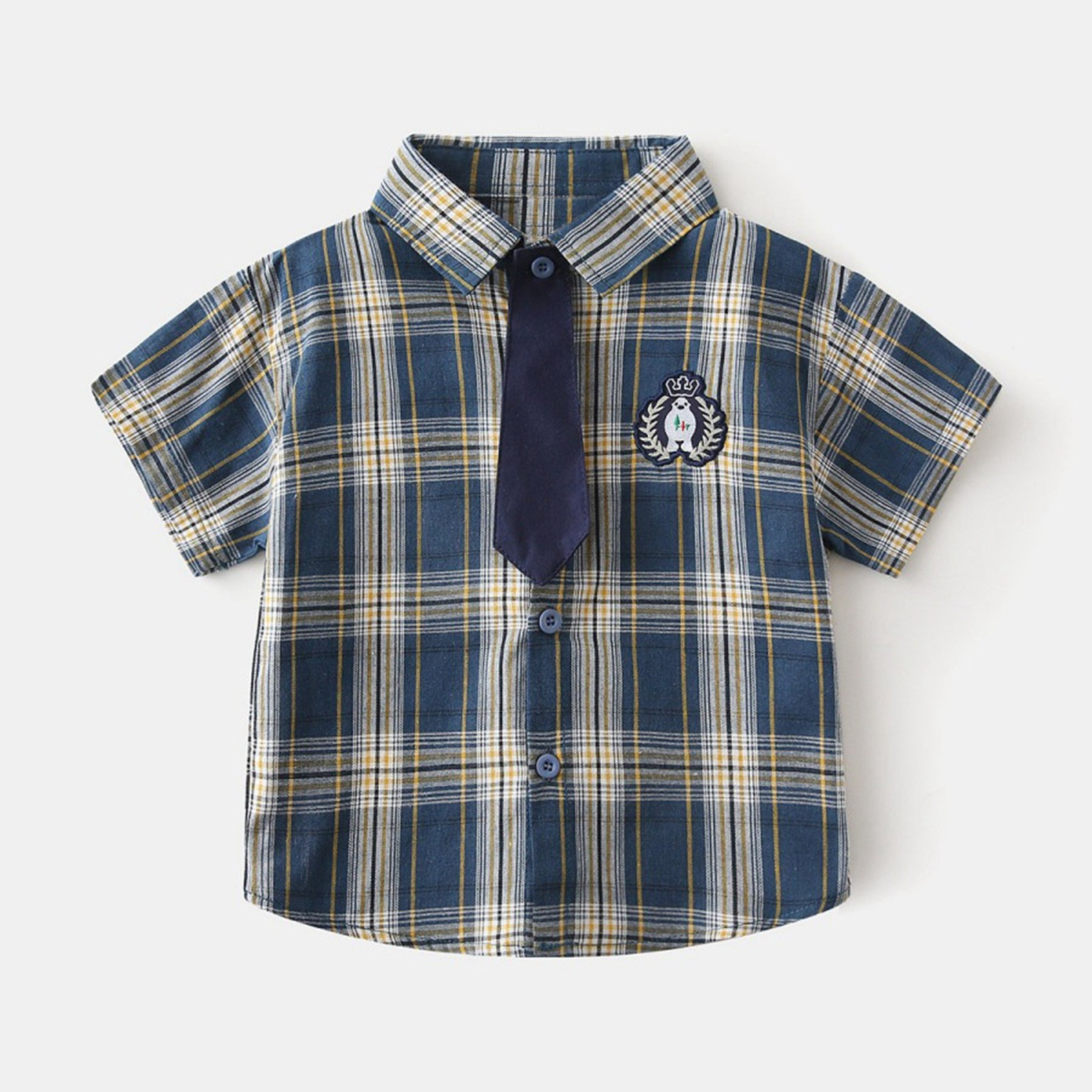Boy Shirts Size 2-3Y Kids Plaid Print Short Sleeve Crewneck T Shirt ...