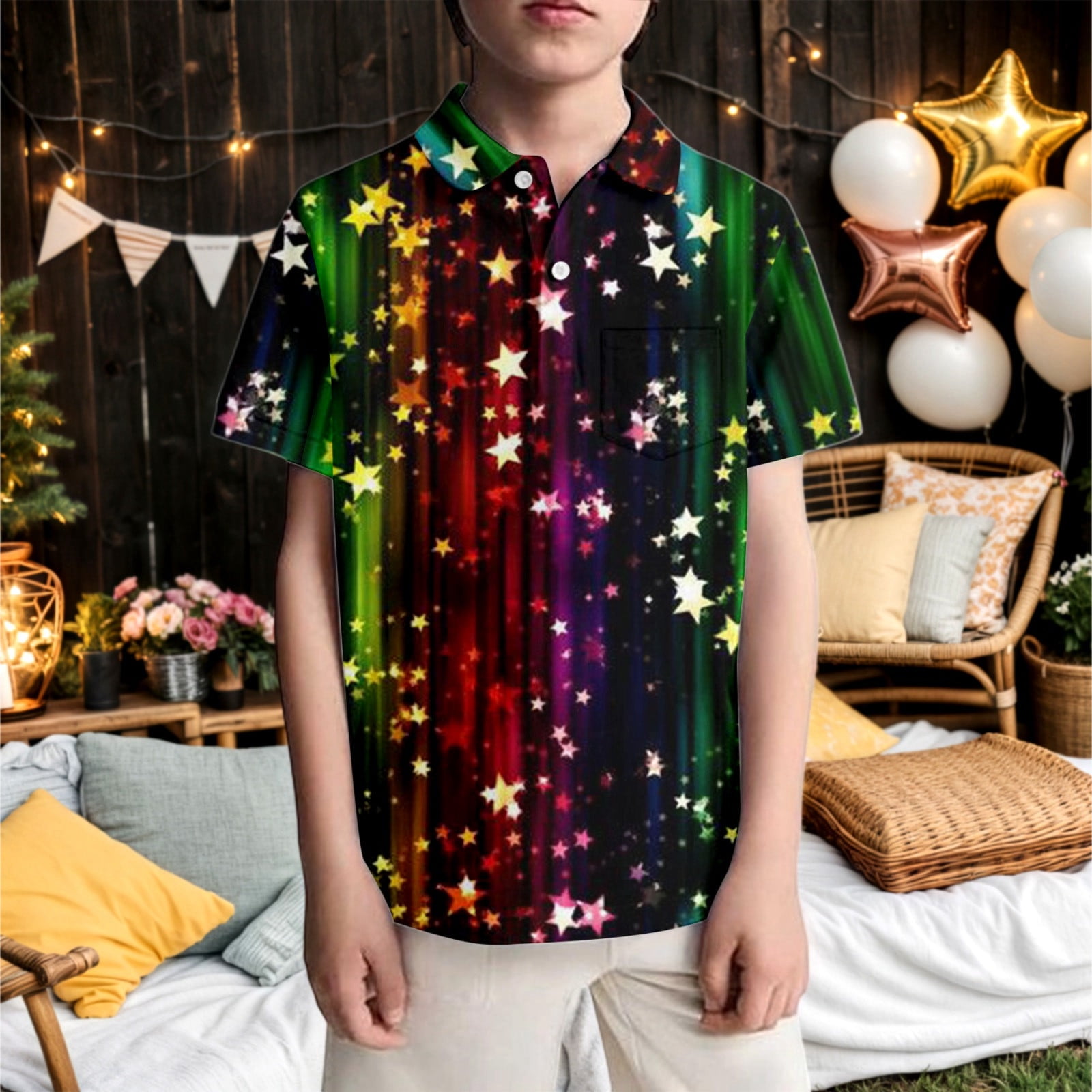 Boy Shirts Size 3-4Y Kids Gradient Polka Dot Short Sleeve Polo Shirt ...