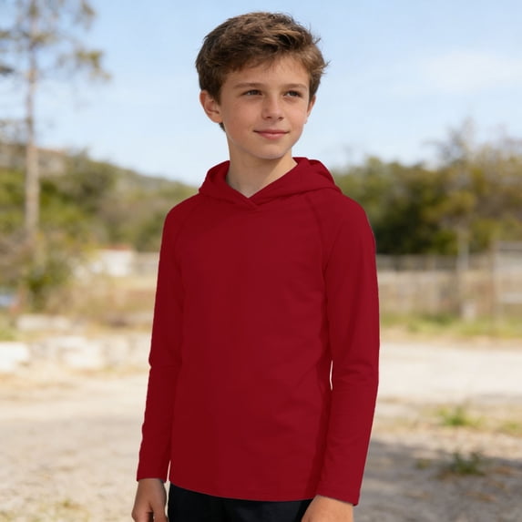 Boy Shirts Size 5-6Y Kids Solid Color Long Sleeve Hooded Sun Protection ...