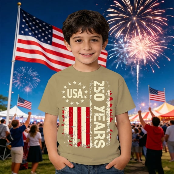 Boy Shirts Size 6-7Y Kids Independence Day Theme Print Crew Neck Short ...