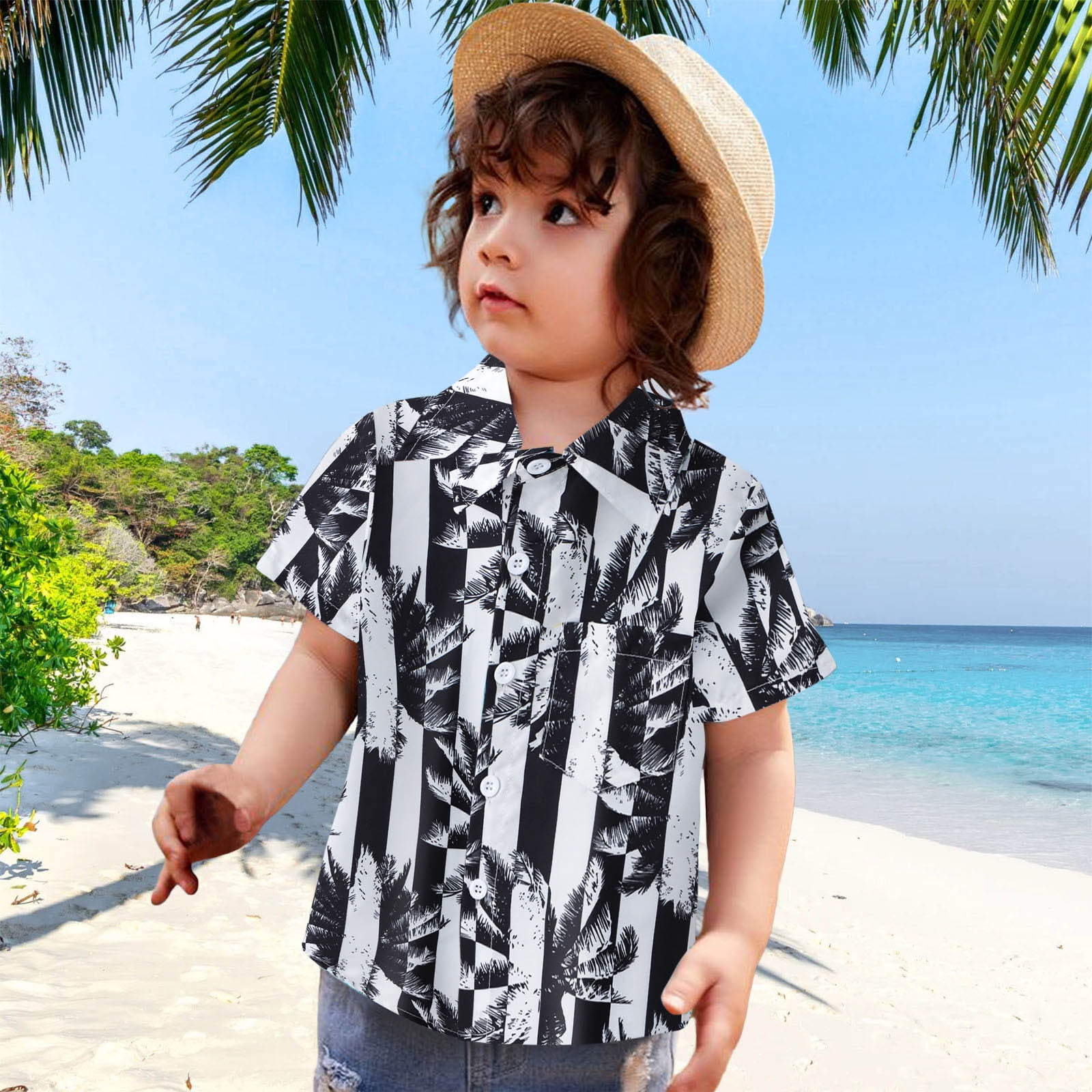 Boy Shirts Size 7-8Y Youth Floral Print Short Sleeve Button Down Shirt ...