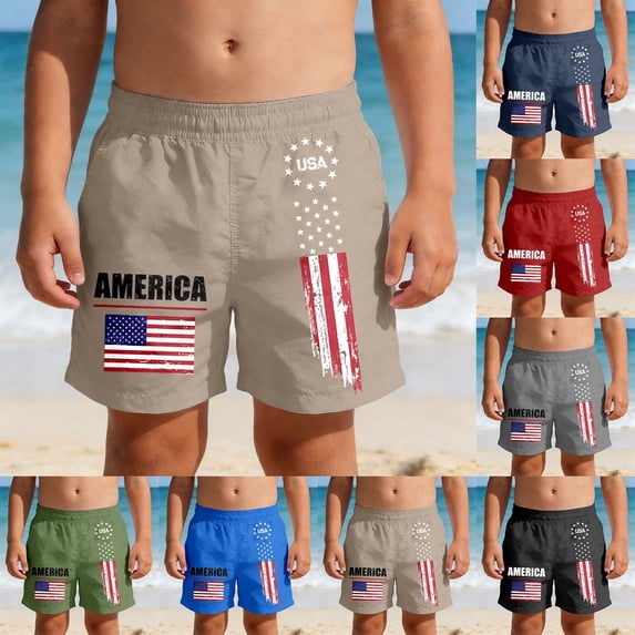 Boy Shorts Boys Red White Blue Print Beach Shorts for Independence Day ...