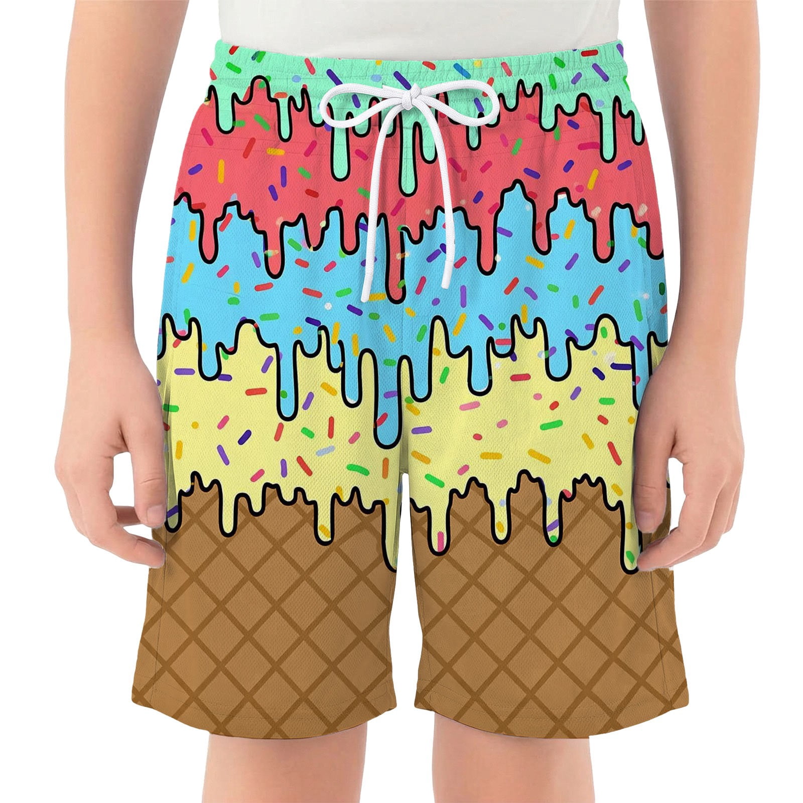 Boy Shorts Size 3-4Y Kids Mesh Baseball Shorts Ice Cream Style Print ...