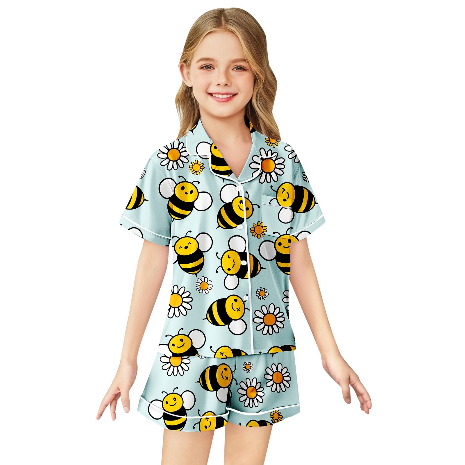 Boy Silk Pajamas Set Sequin Printed Button Down Tops Set Classic ...