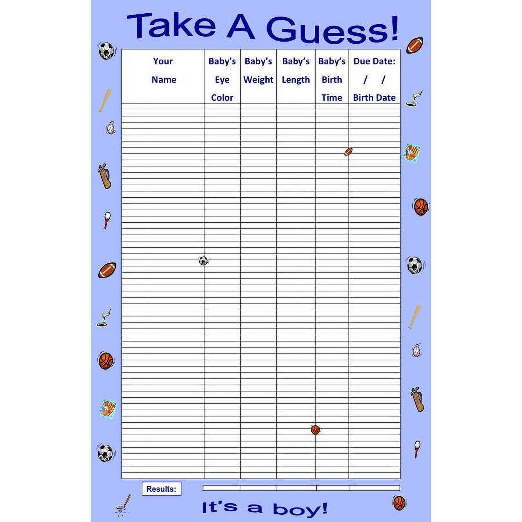 Boy Sports-Baby Guessing Game and Keepsake, Large- 60 Players, Bundle ...
