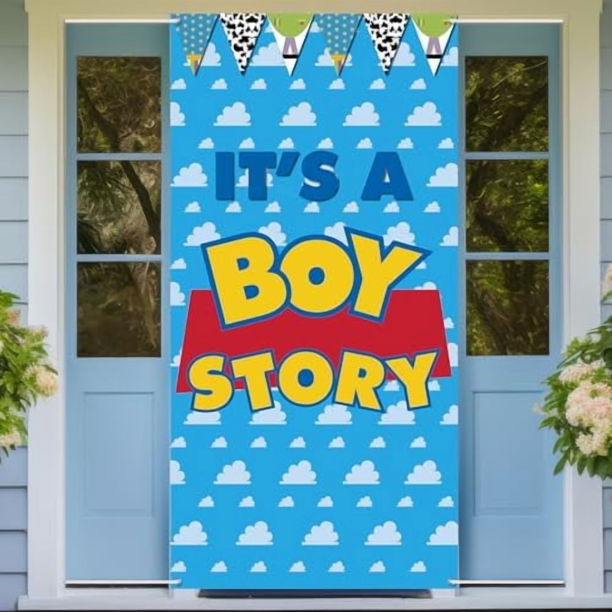 It's a Boy Story Door Banner Cartoon Theme Baby Shower Gender Reveal ...