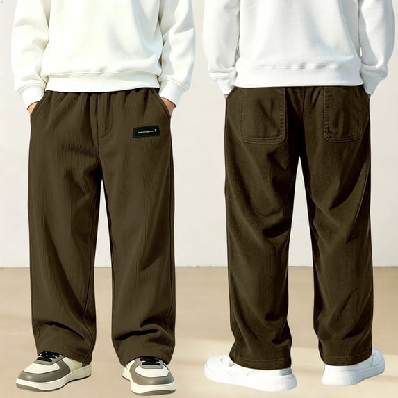 Boy Straight Leg Classic Pants Elastic Waist Trousers with Side Pockets ...