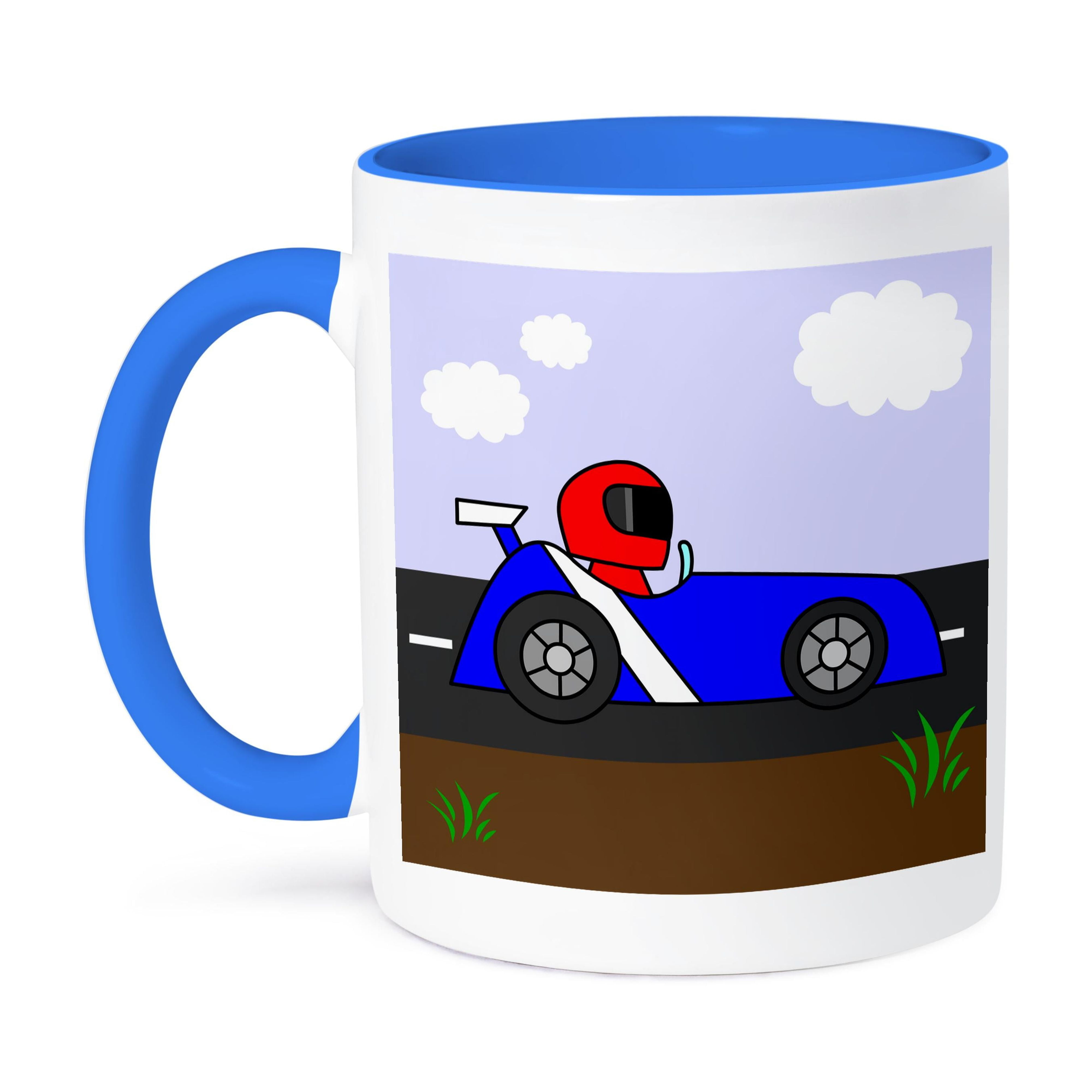 3dRose, Boy Stuff Blue Racecar on the Road, 15oz Two-Tone Blue Mug - Walmart.com