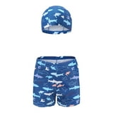 Boy Swim Trunks with Swim Cap 2-Piece Set Cute Cartoon Swimwear Elastic ...