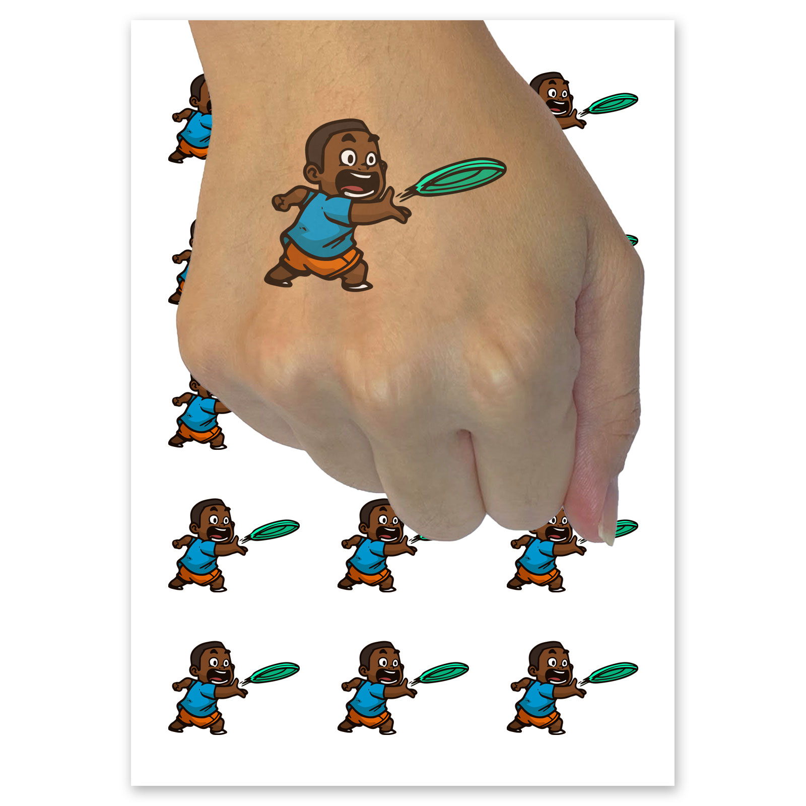 Boy Throwing Flying Disk Toy Sport Temporary Tattoo Water Resistant ...