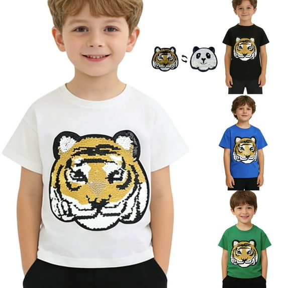 Boy Tiger Panda T Shirt Glitter Color Changing Graphic Kids Short ...